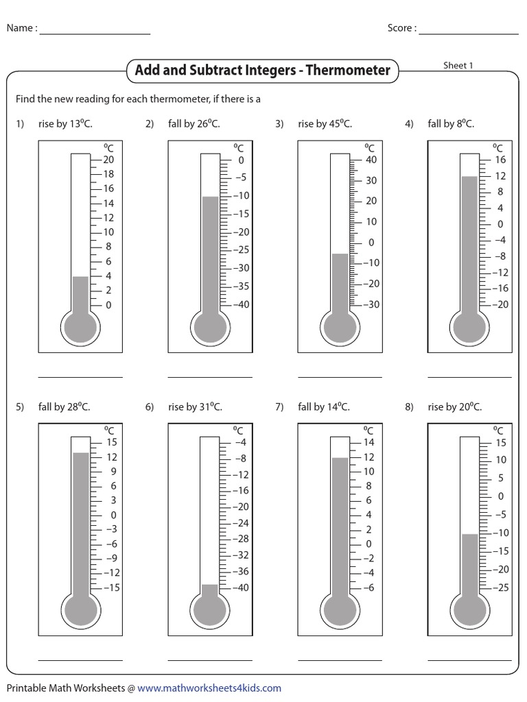 Add and Subtract Integers with Thermometers | PDF | Arithmetic ...