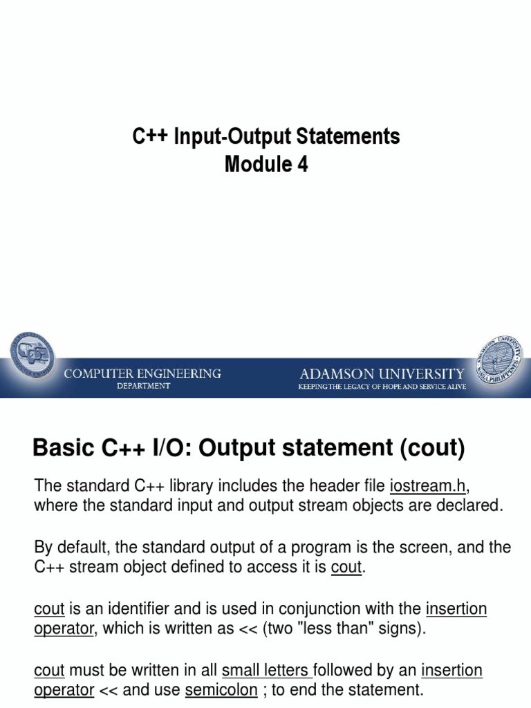 Module 4 - C++ Basic IO - 2015 | PDF | C++ | Input/Output