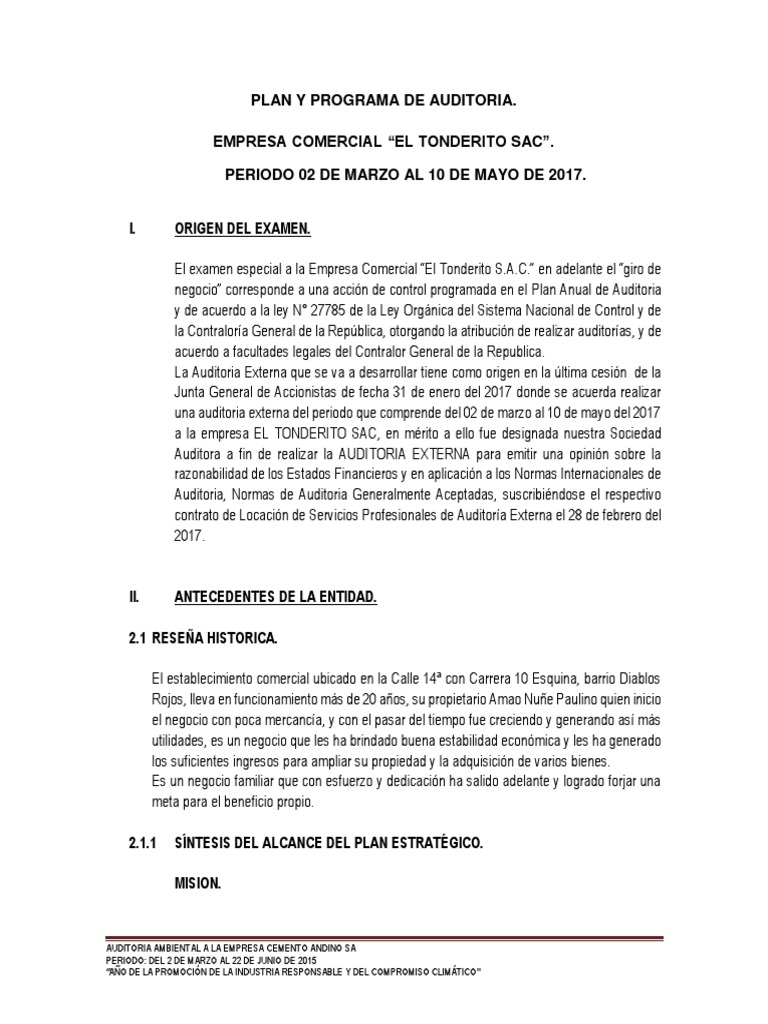 Plan y Programa de Auditoria Ok | PDF | Calidad (comercial) | Presupuesto