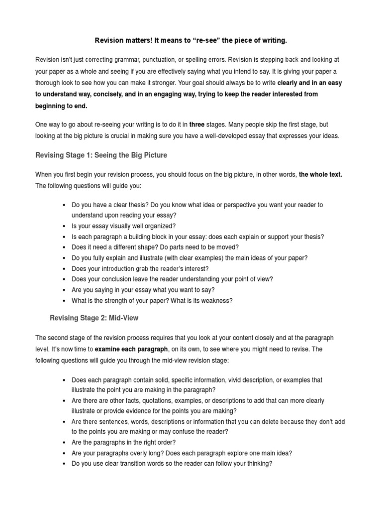 Revision Matters! It Means To "Re-See" The Piece of Writing | PDF ...