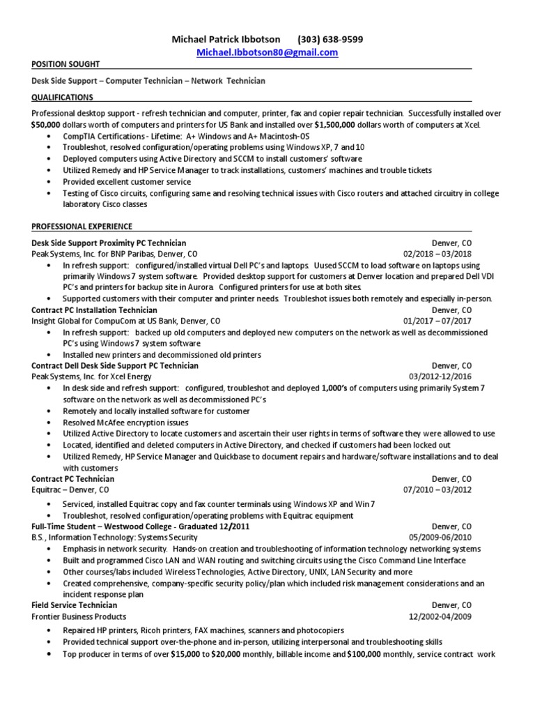 Michael Ibbotson - Up-To-date Resume | PDF | Personal Computers ...