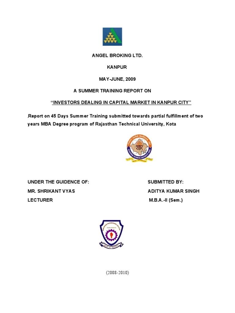 Angel Broking LTD Project 03 | PDF | Securities (Finance) | Stocks