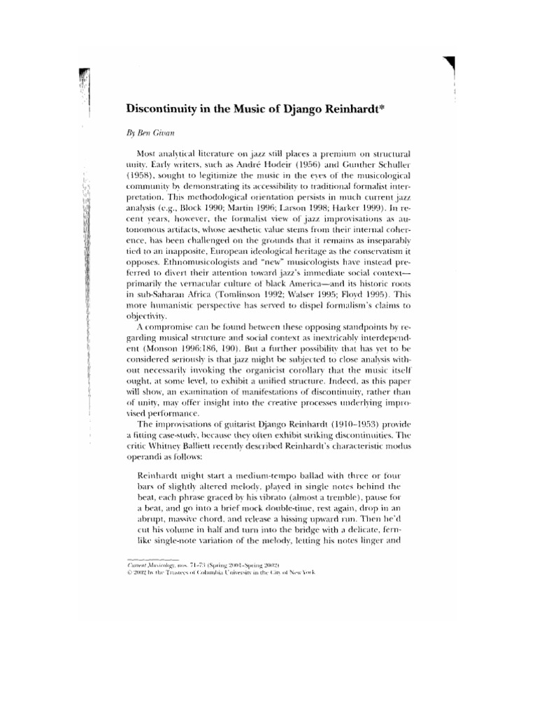 Discontinuity in The Music of Django Reinhardt: by Ben Givan | PDF ...