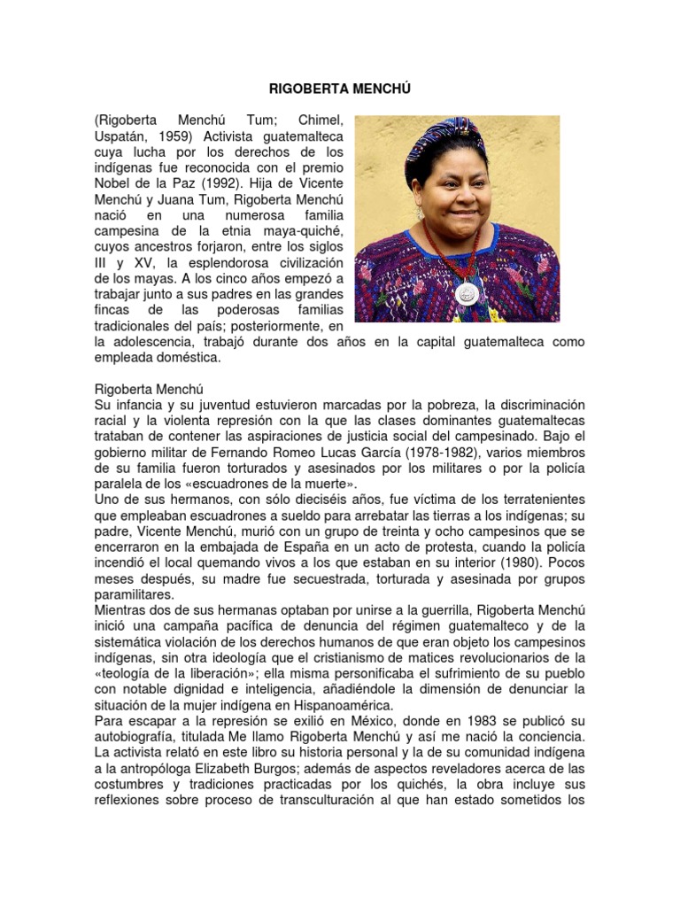 Rigoberta Menchú: Lucha y Nobel | PDF | Agitación | Política (general)