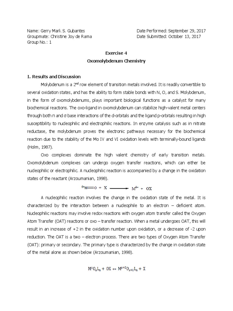 Chem 120.1 - Exer 4 RND | PDF | Chemical Reactions | Redox