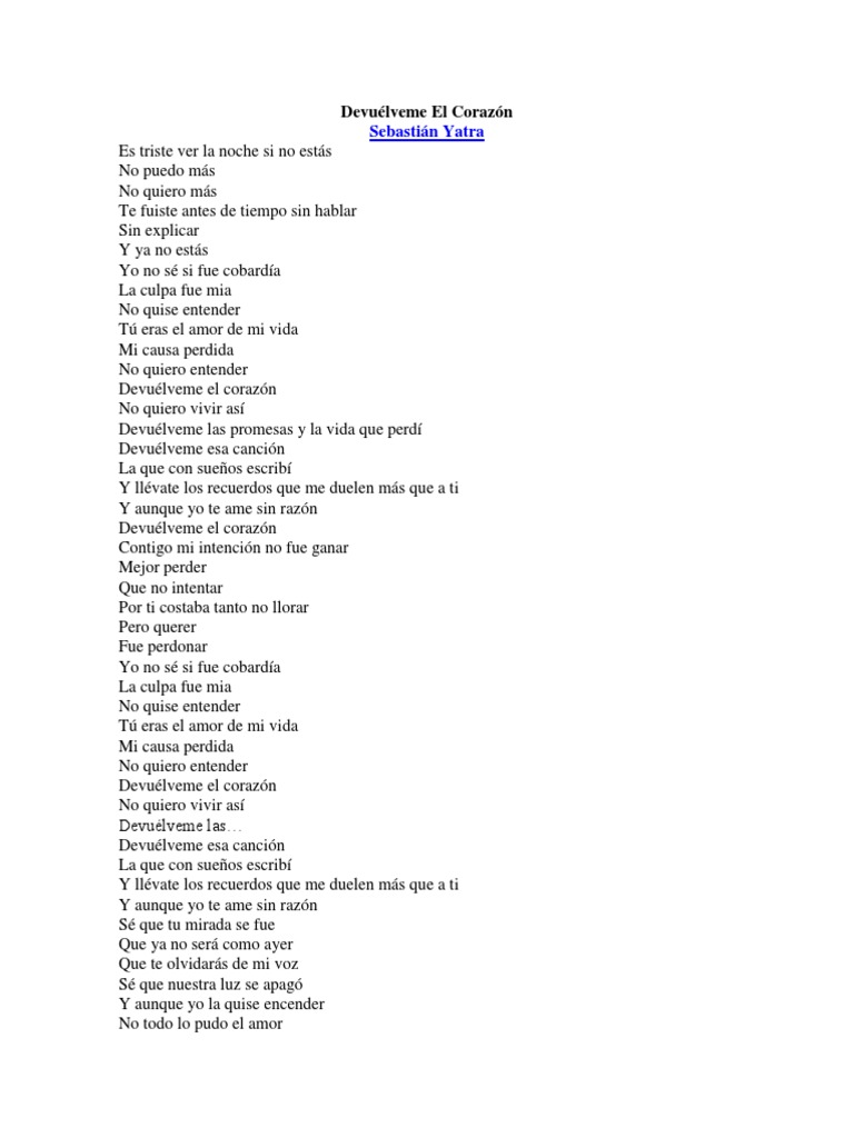Devuélveme El Corazón Letra | PDF