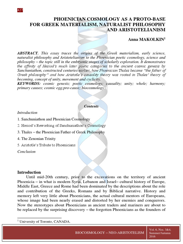 Phoenician Cosmology As A Proto Base For Greek Materialism Naturalist ...