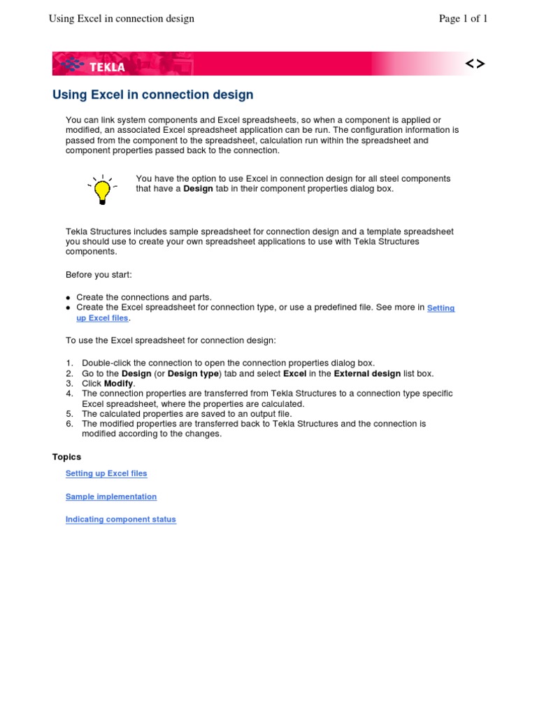 Excel in Connection Design | PDF | Microsoft Excel | Spreadsheet