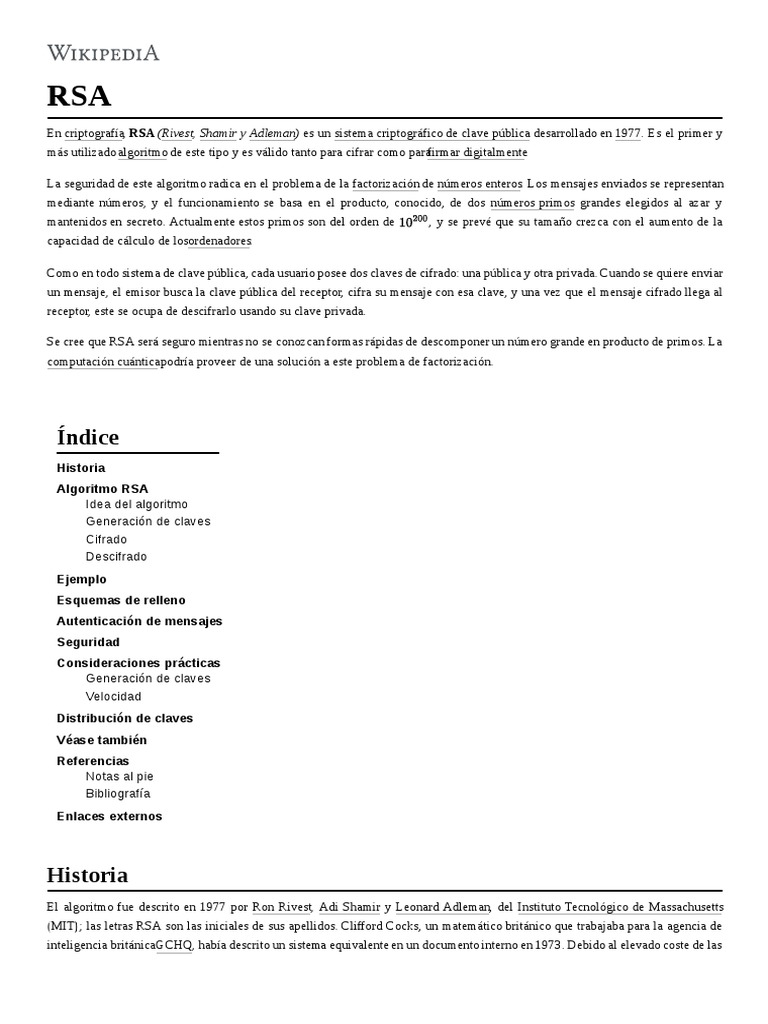 Rsa | PDF | Clave (criptografía) | Criptografía