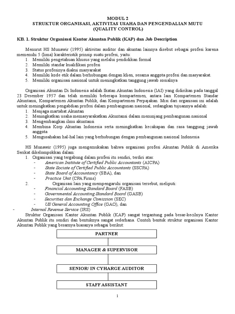 MODUL 2 Struktur Organisasi Kantor Akuntan Publik (KAP) Dan Job Description | PDF | Pengelolaan ...