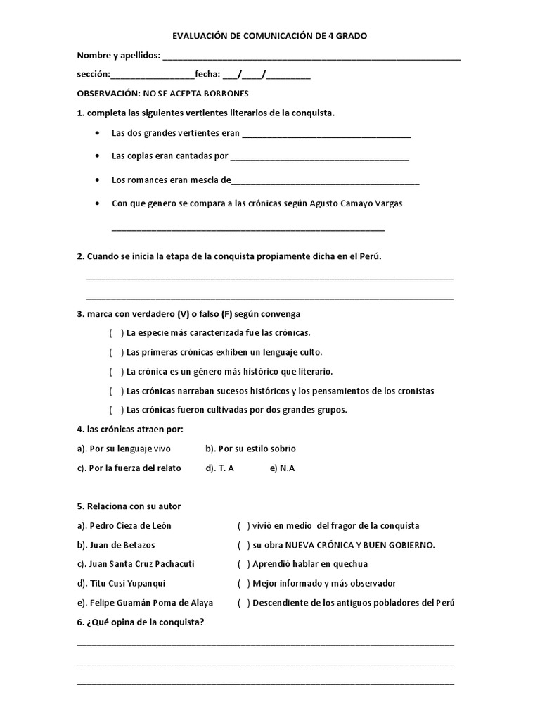Evaluación De Comunicación De 4 Grado Pdf