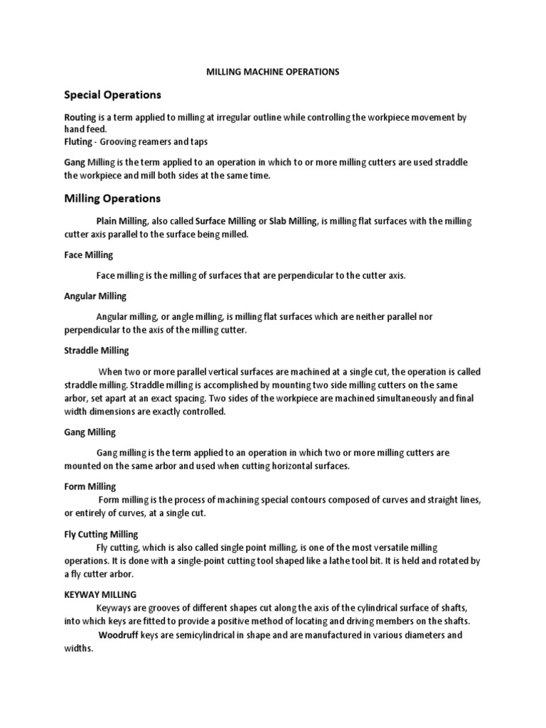 Milling Machine Operations Handout | PDF