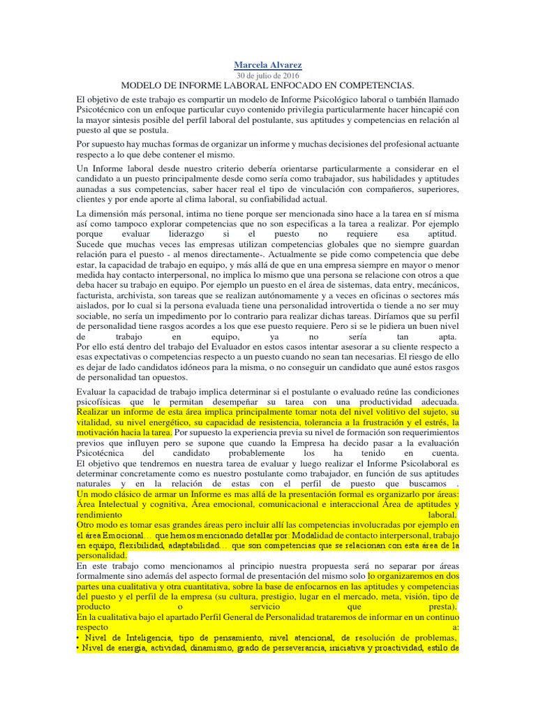 Modelo de Informe Laboral Basado en Competencias Marcela Alvarez | PDF ...