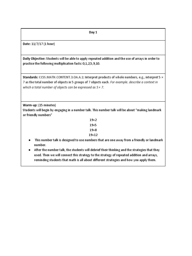 3rd Grade Lesson Plans-Math | PDF | Educational Assessment | Multiplication