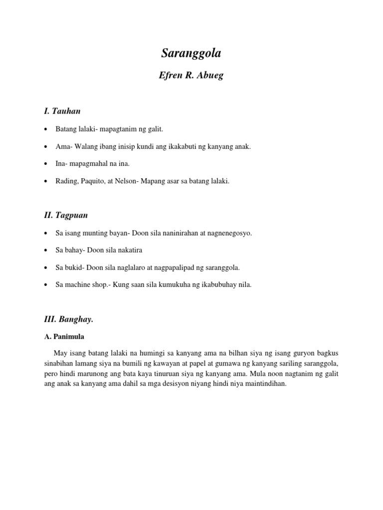 Suring Basa sa FIlipino(Saranggola)