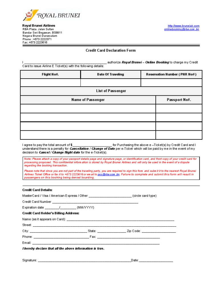 Declaration Form RBA | PDF | Credit Card | Service Industries