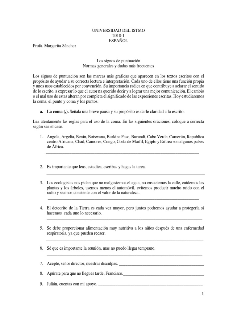Español 1 | PDF | Coma | Gramática