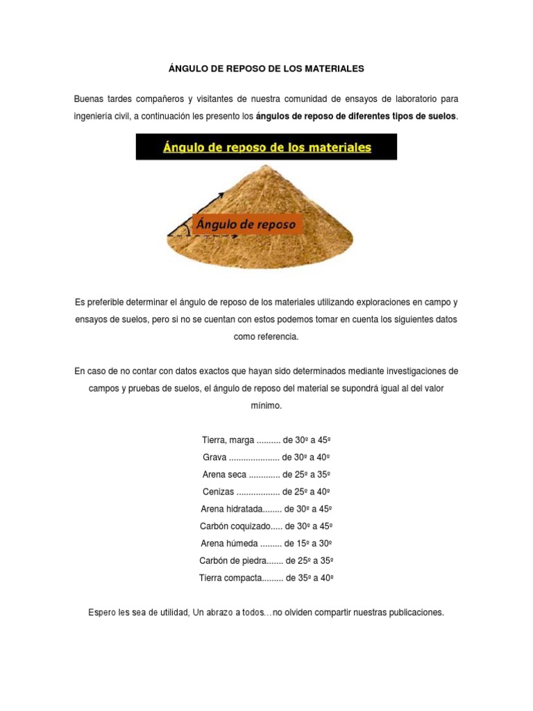 Ángulo de Reposo de Los Materiales