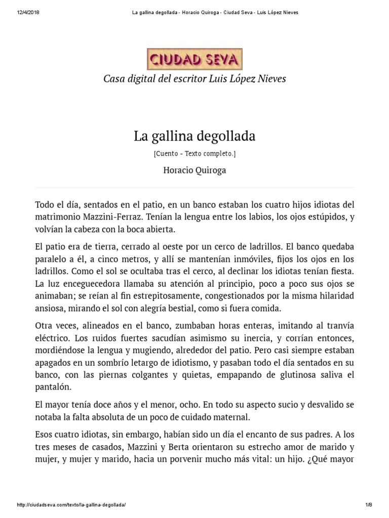 La Gallina Degollada - Horacio Quiroga - Ciudad Seva - Luis López ...