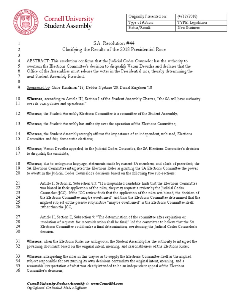S.A. Resolution No. 44 - Amended Version | PDF | Article Two Of The ...