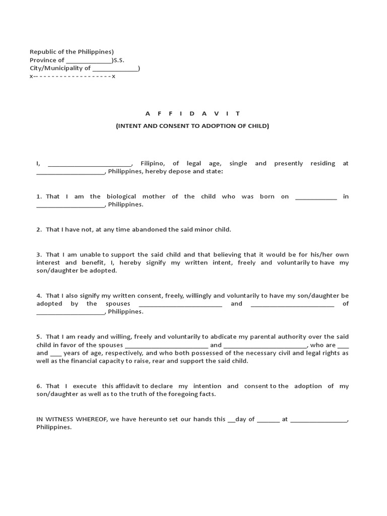 AFFIDAVIT | PDF | Adoption | Affidavit