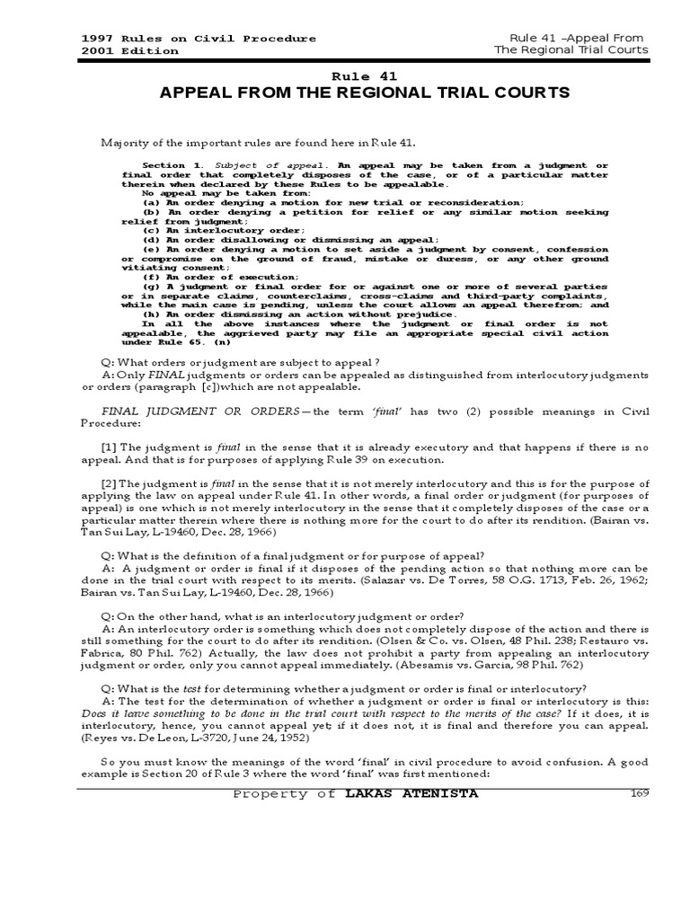 Rule 41 Appeal From The RTC | PDF | Lawsuit | Summary Judgment