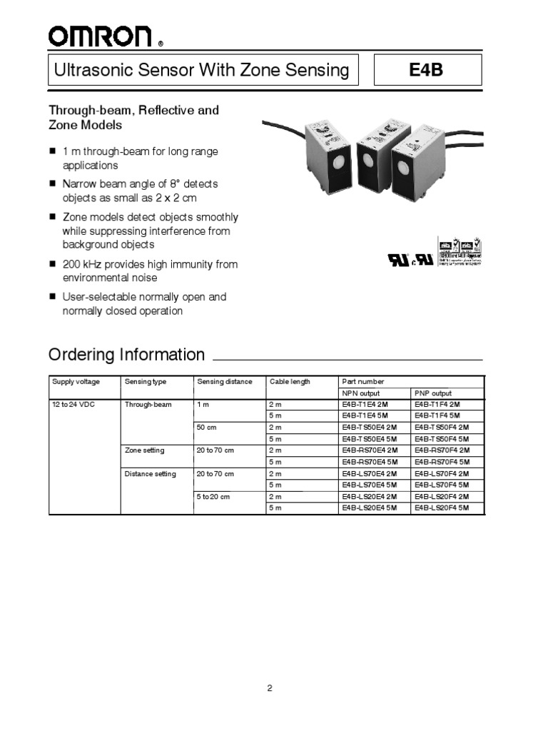 Omron E4B Ultrasonic Sensor Datasheet | PDF | Sensor | Bipolar Junction ...