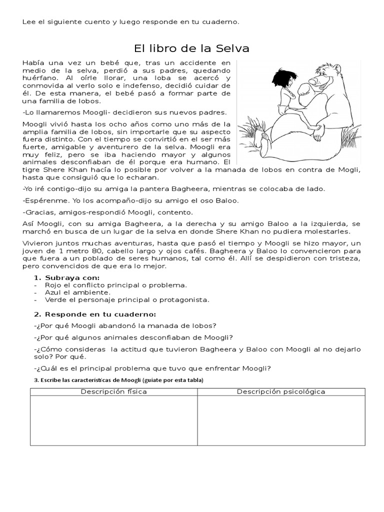Cuento El Libro de La Selva para Tercero | PDF