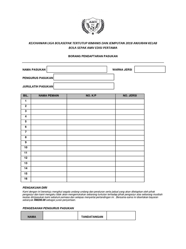 Borang Kejohanan Bola Sepak 11 Amv PDF | PDF