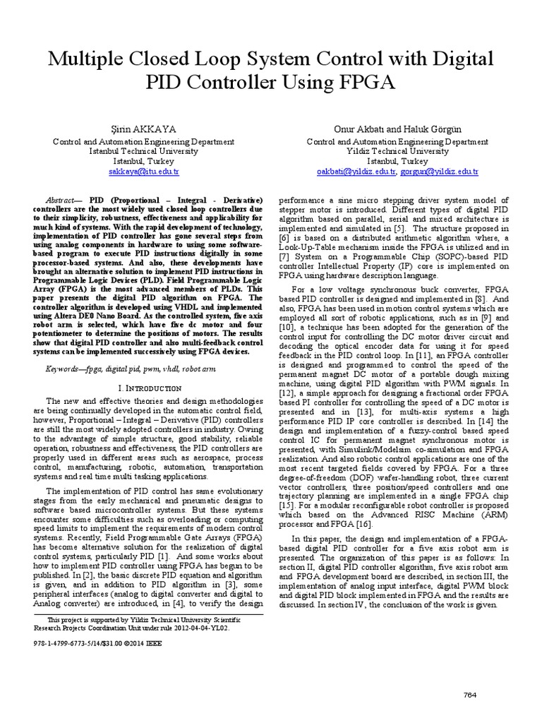 Multiple Closed Loop System Control With Digital PID Controller Using FPGA | PDF | Analog To ...