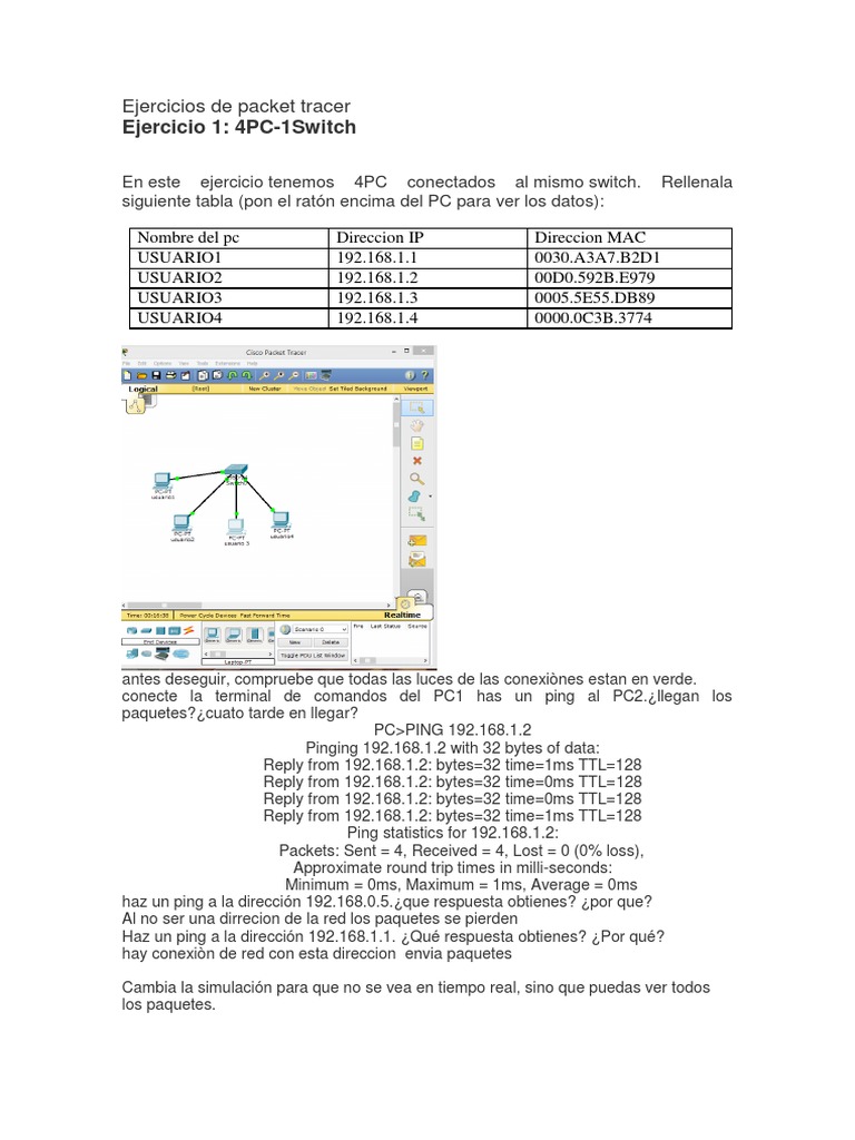 Ejercicios de Packet Tracer | PDF | Protocolos de internet | Protocolos de comunicaciones