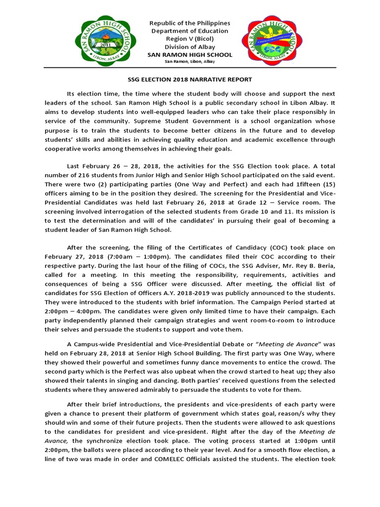 SSG Election Narrative Report | Download Free PDF | Voting | Elections
