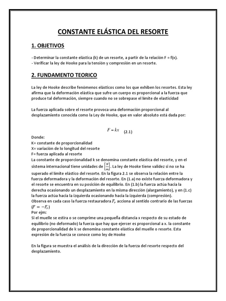 Constante Elástica Del Resorte | PDF | Elasticidad (Física) | Fuerza