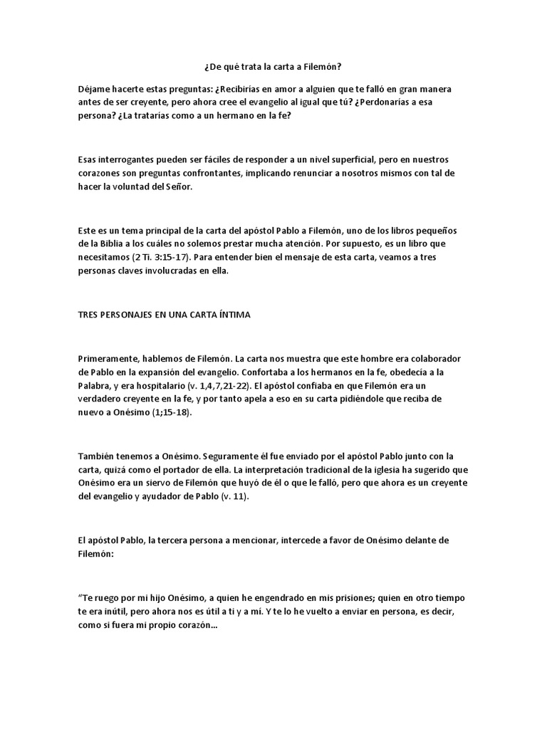 De Qué Trata La Carta A Filemón | PDF | Cristo (título) | Pablo el apóstol