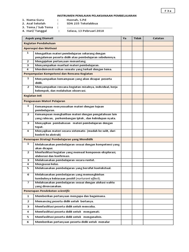 Instrumen Supervisi KBM 2013 | PDF