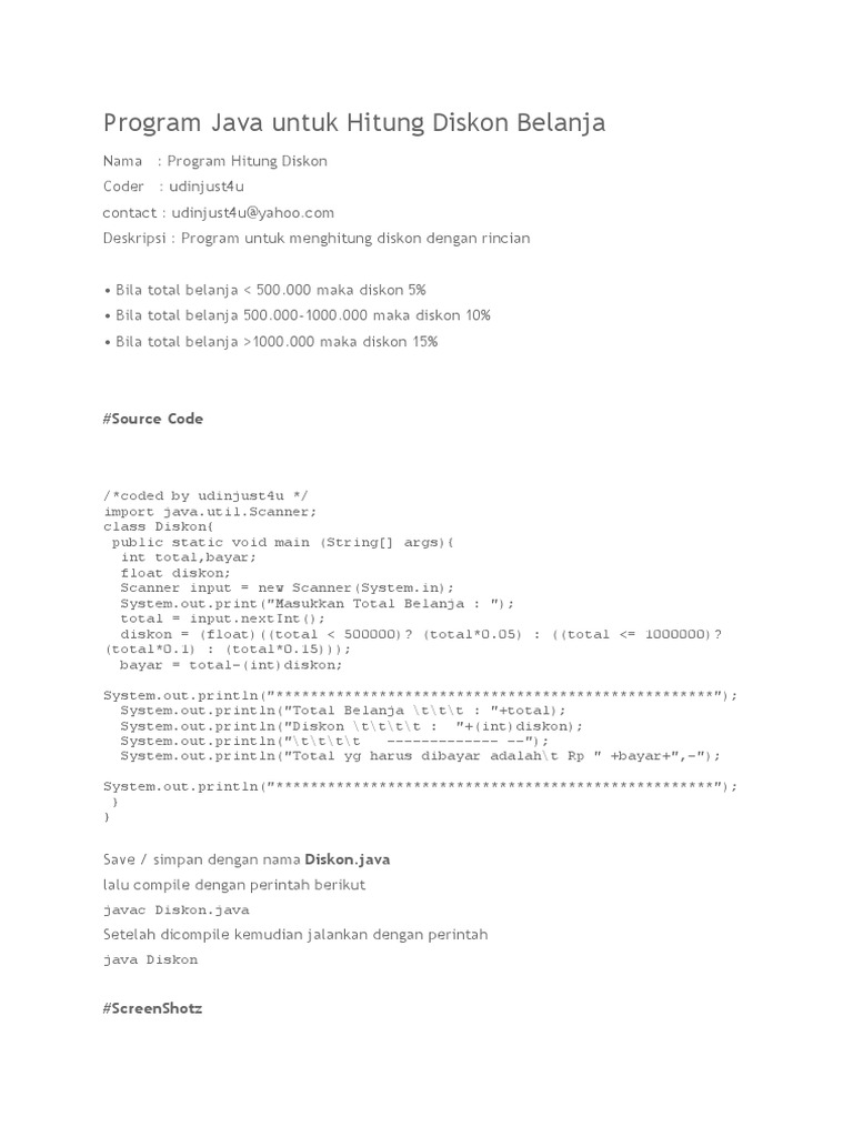 Program Java Hitung Diskon Belanja | PDF