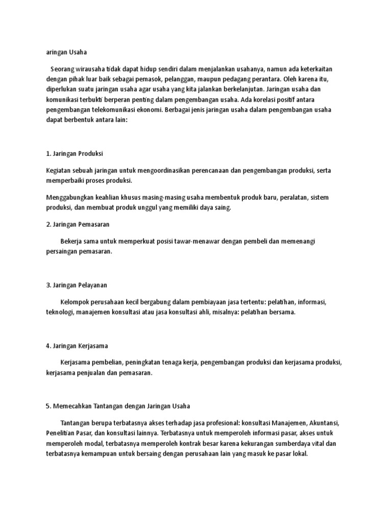 Jaringan Usaha | PDF | Pengelolaan Keuangan & Uang