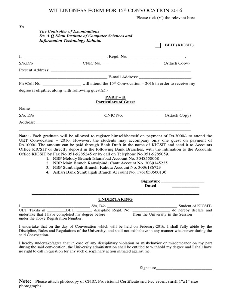 Willingness FORM FOR 15th CONVOCATION 2016 1 | PDF | Government | Business