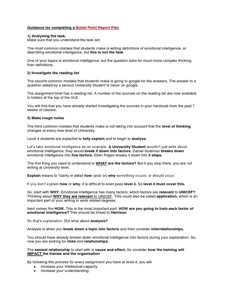 Guidance For Completing A Bullet Point Report Plan | PDF | Question ...
