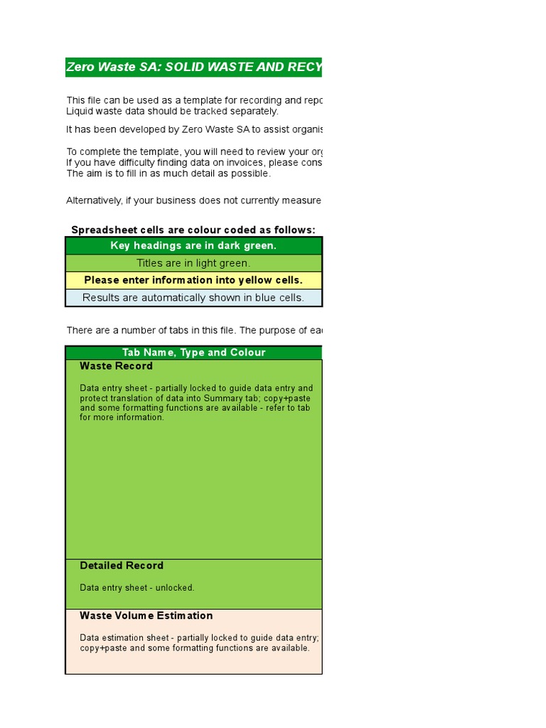 Waste and Recycling Reporting Template - EXAMPLE | PDF | Litre | Tonne