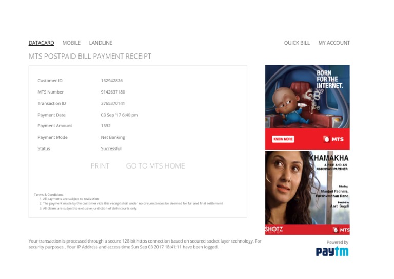 MTS Web Payment - Postpaid - Aug17 | PDF | Finance & Money Management