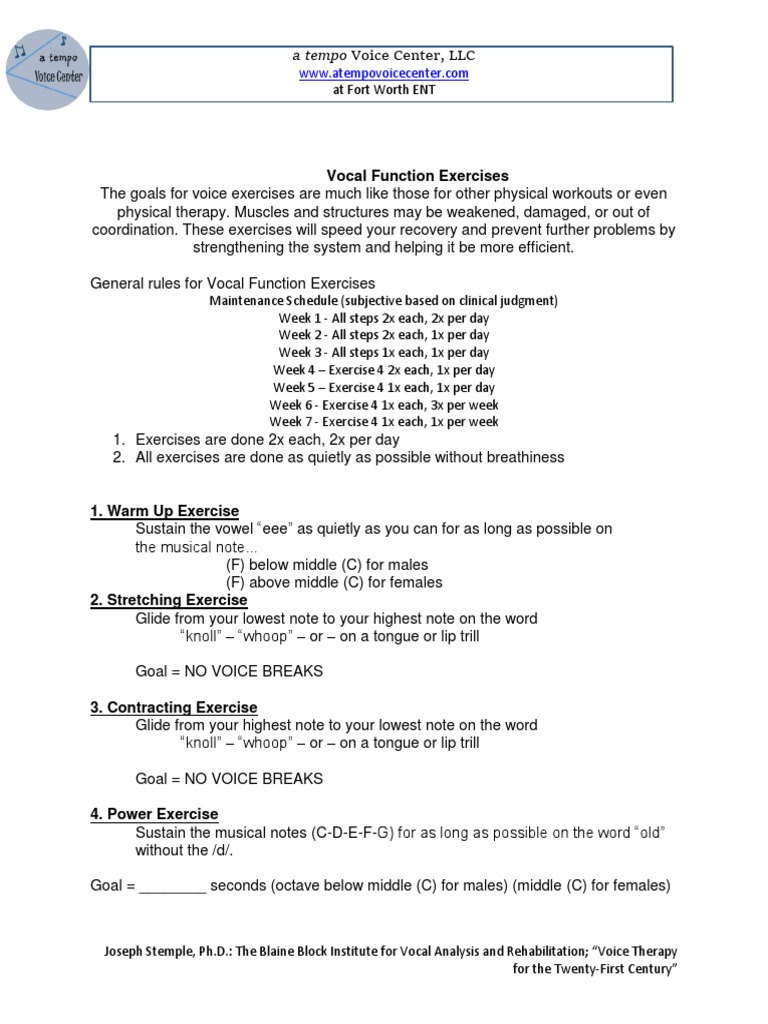 Vocal Function Exercises: A Tempo Voice Center, LLC | PDF