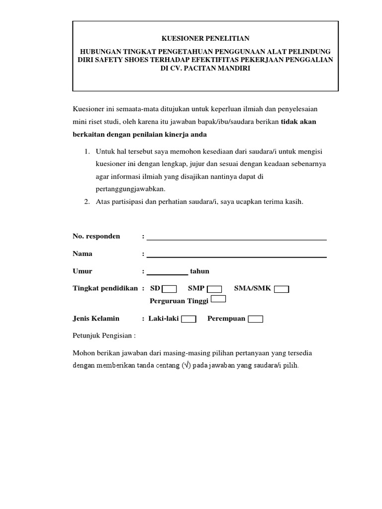 Kuesioner Mini Riset | PDF