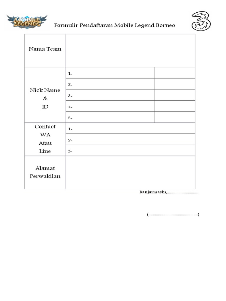 Formulir Pendaftaran Turnamen ML | PDF | Olahraga & Rekreasi