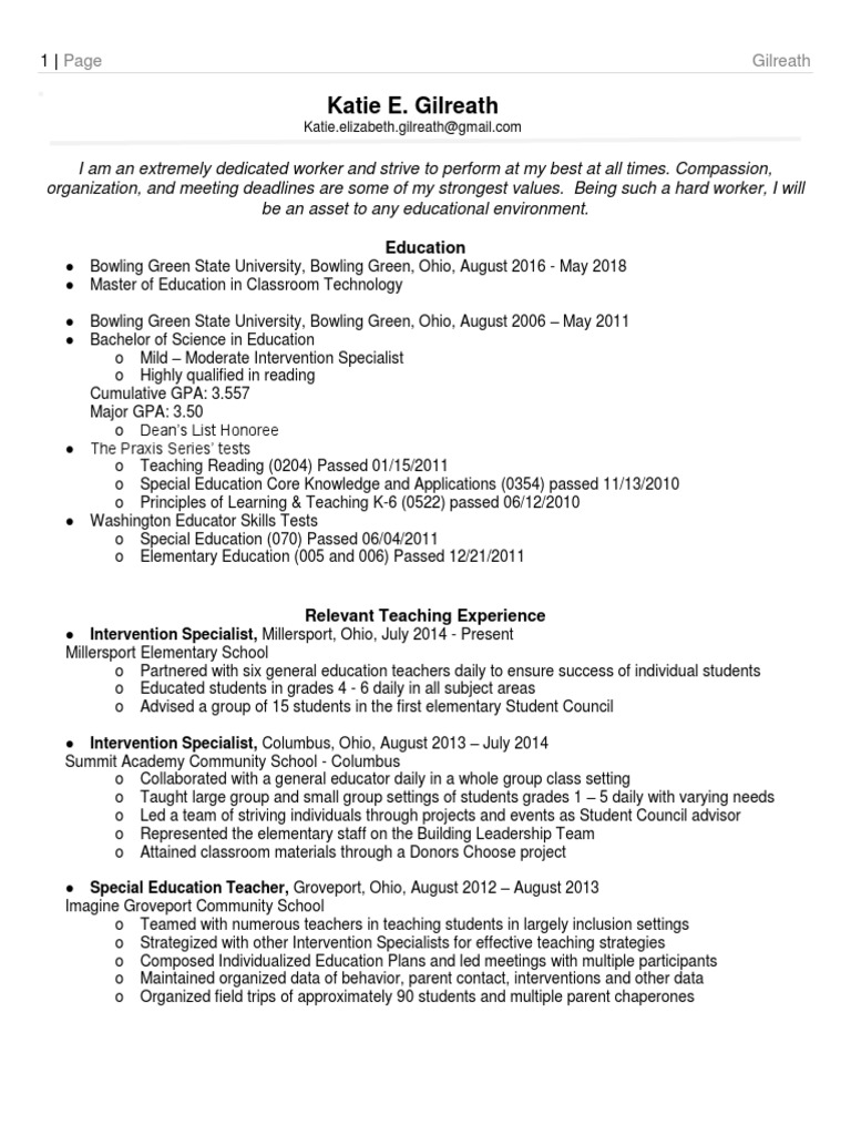Gilreath Master Resume 2 | PDF | Individualized Education Program | Teachers