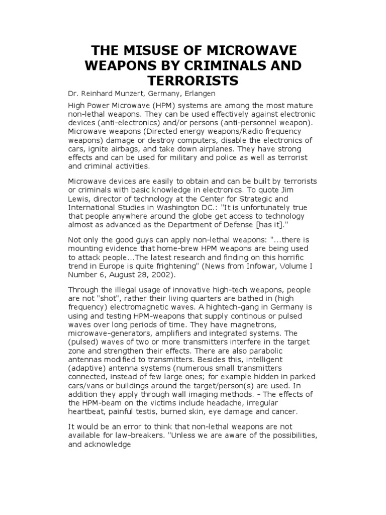 Microwave Weapons: A New Criminal Threat | PDF | Transmitter | Microwave