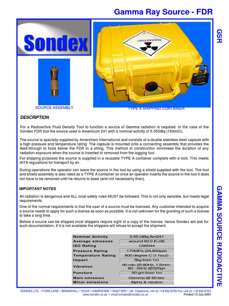 FDR Gamma Ray Source | PDF | Gamma Ray | Radioactive Decay