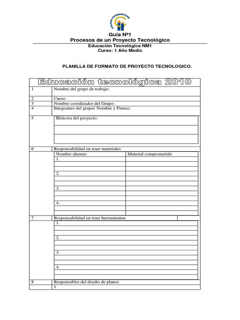 Planilla de Formato de Proyecto Tecnologico | PDF