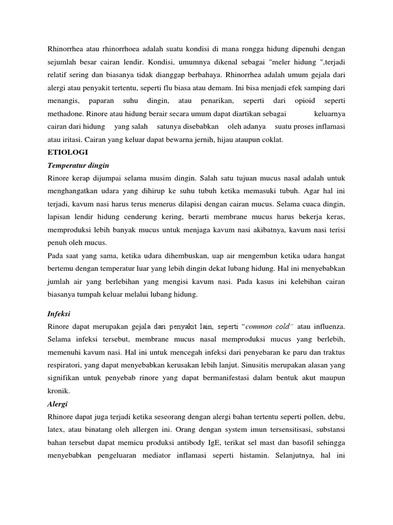 Memahami Rhinorrhea dan Penyebabnya | PDF