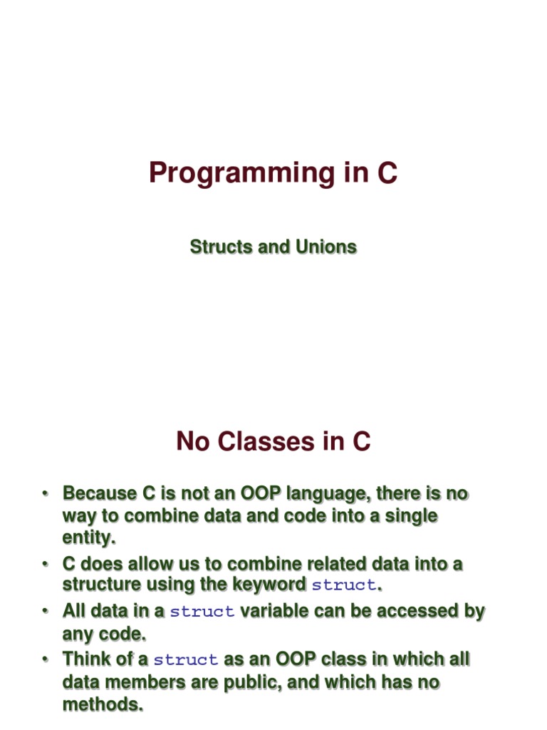 Programming in C: Structs and Unions | PDF | Integer (Computer Science) | Computer Programming
